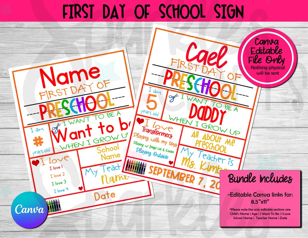 First Day of School Sign, First Day of School Questionnaire, Back to ...