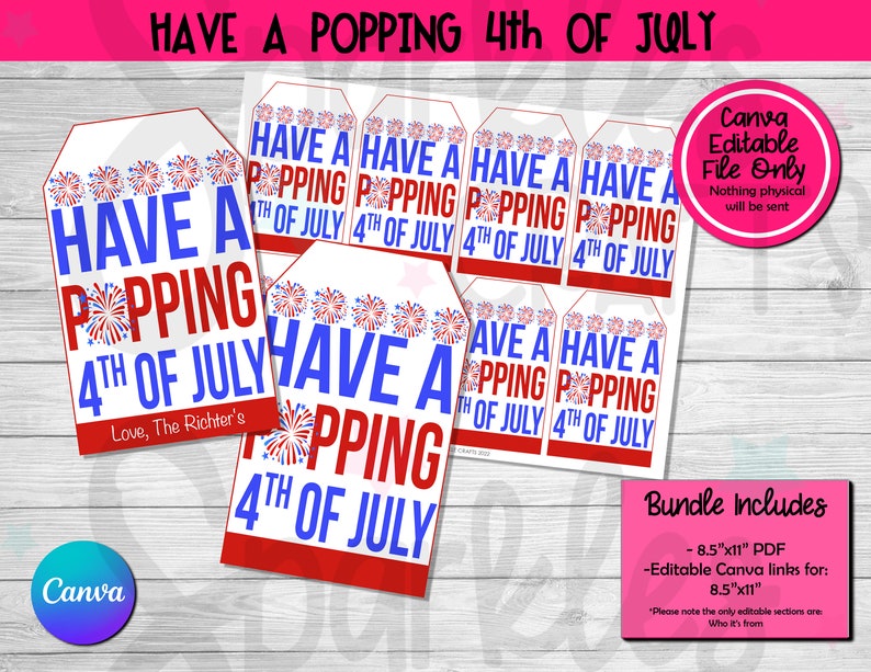 Have a Popping 4th of July, Fourth of July Gift Tag, Party Favor Tag ...