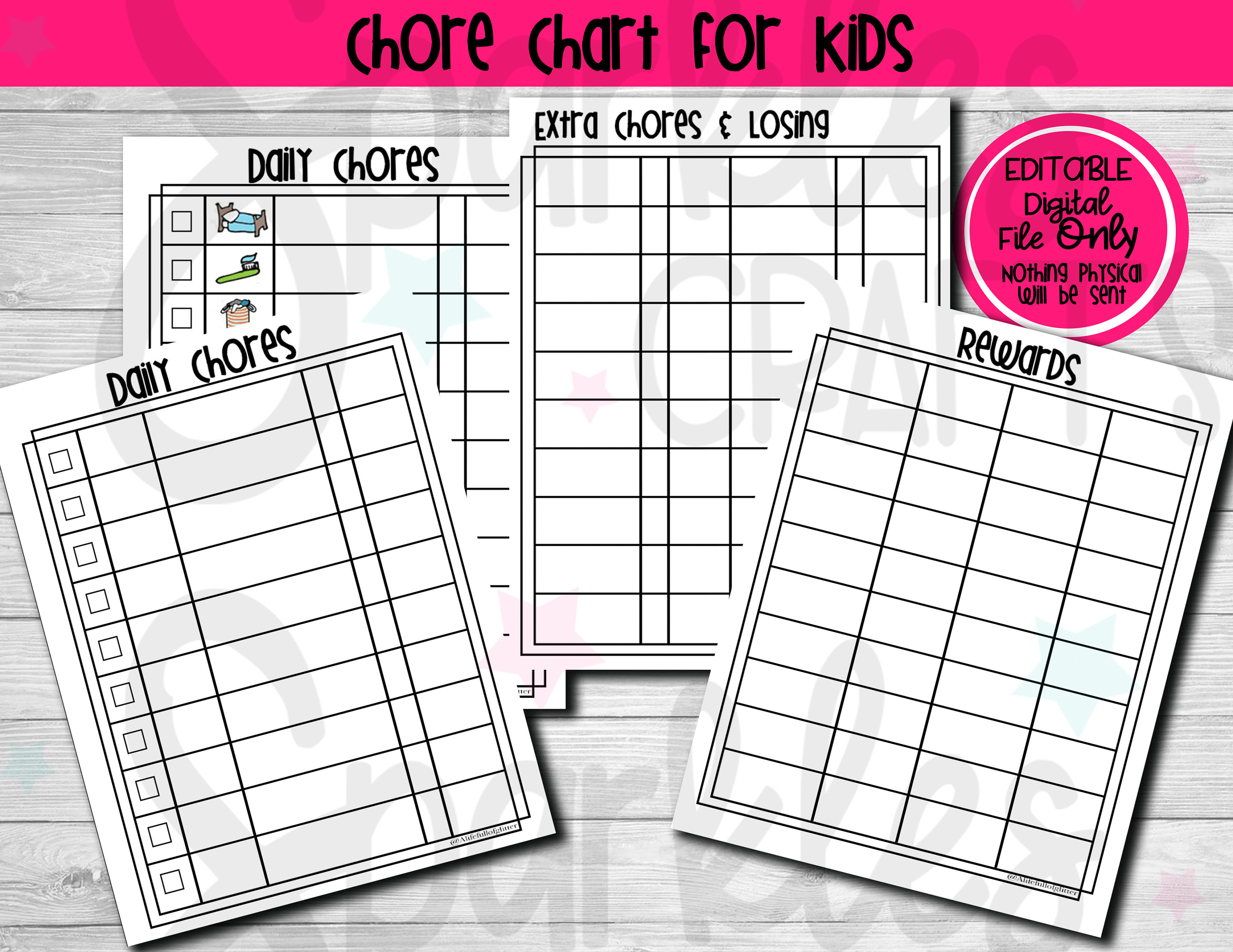 EDITABLE Reward Chore Chart for Kids - Chore Chart System EDITABLE ...