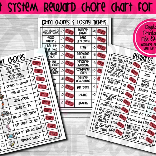 Reward Chore Chart for Kids Ticket System - Etsy