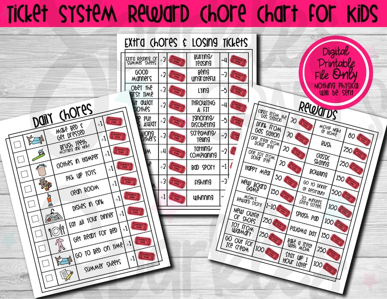 Reward Chore Chart for Kids - Ticket System - Etsy