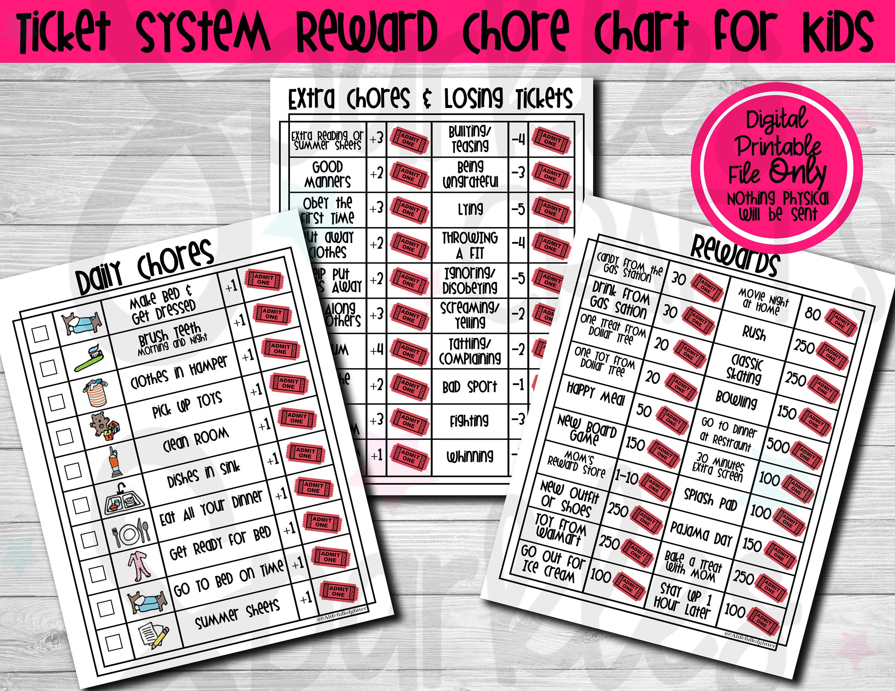 Reward Chore Chart for Kids Ticket System - Etsy UK