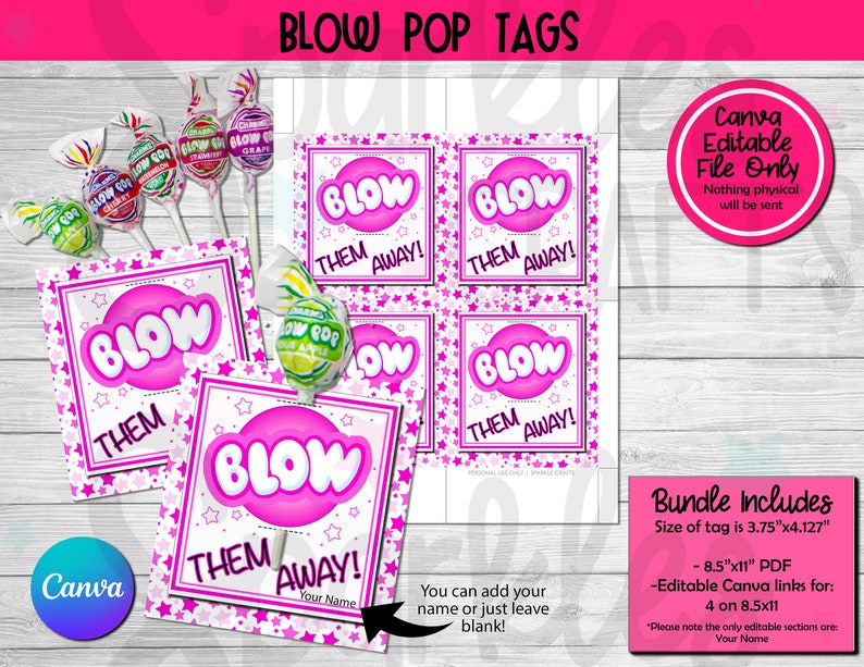 Blow Pop Tags | Blow Them Away | INSTANT EDITABLE DOWNLOAD | Team Gift ...