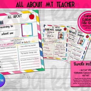 All About My Teacher | End of School Year | Teacher Appreciation Gift ...