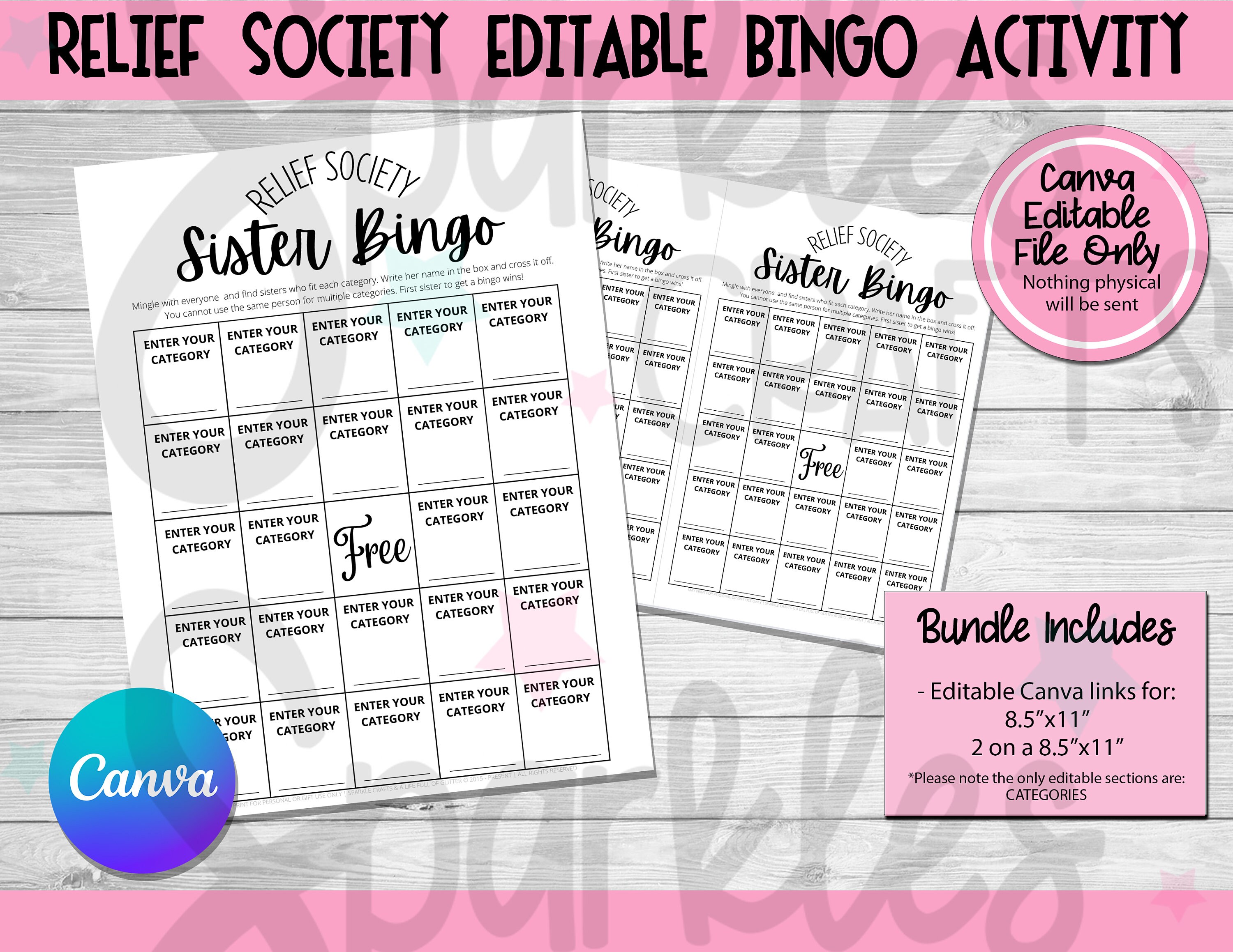 RELIEF SOCIETY Editable Bingo Activity Game, Activity Printable Bingo ...