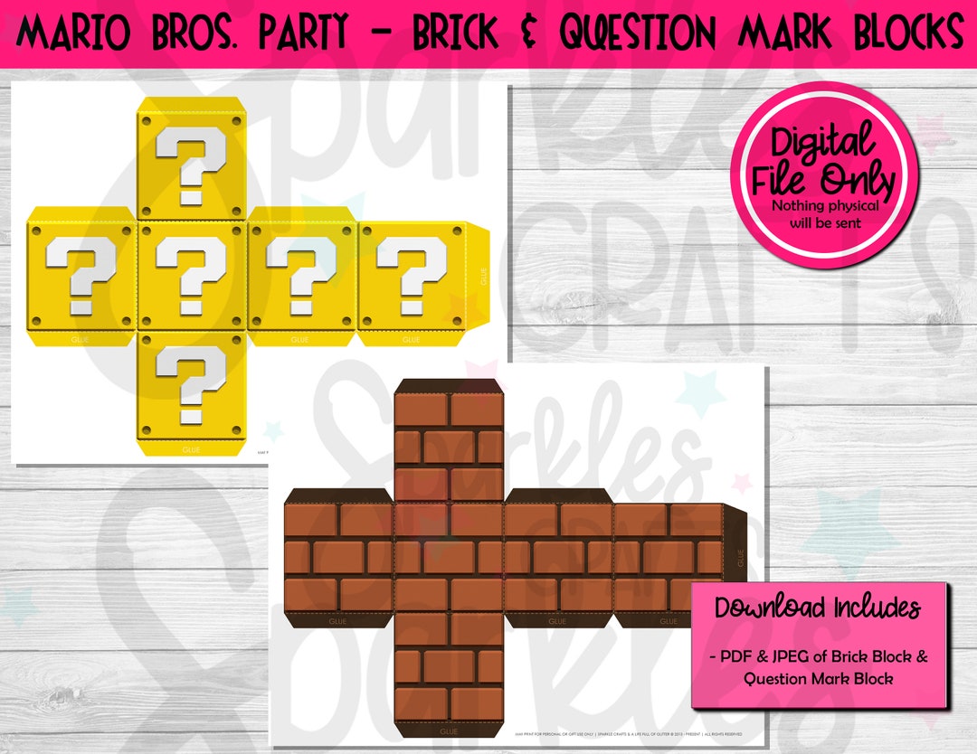 Mario Bros Birthday Party, Question Mark Block, Brick Block, Party ...