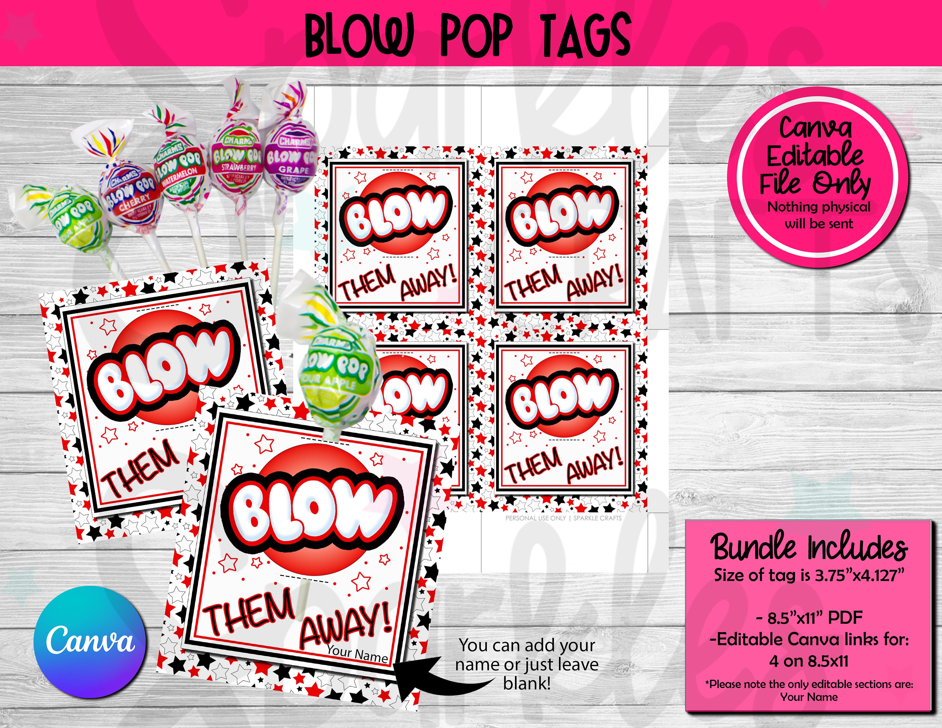 Blow Pop Tags | Blow Them Away | INSTANT EDITABLE DOWNLOAD | Team Gift ...
