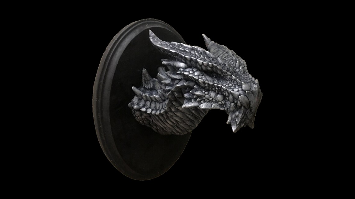 Silver Dragon plaque wall mount bust trophy sculpture | Etsy