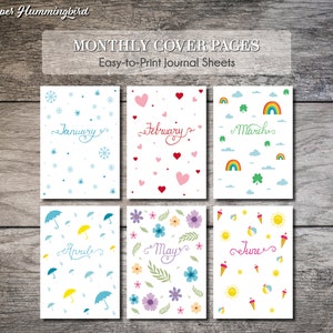 12 Monthly Cover Pages, A5 Journal Pages, Monthly Planner Cover Page ...