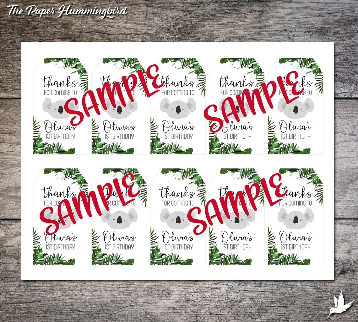 Koala Bear Birthday Thank You Tag First Koala Birthday Favor - Etsy
