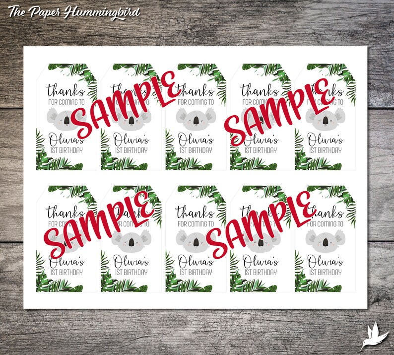 Koala Bear Birthday Thank You Tag First Koala Birthday Favor - Etsy