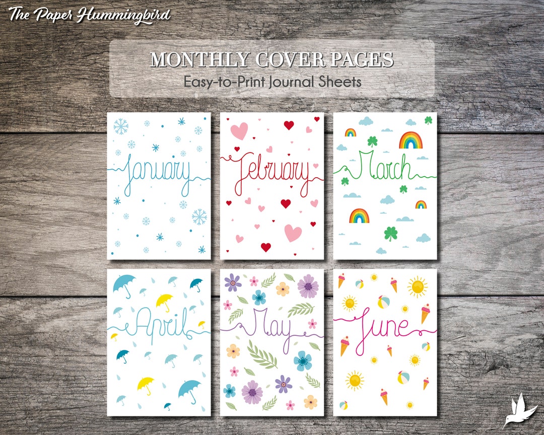 12 Monthly Cover Pages, A5 Journal Pages, Monthly Planner Cover Page ...