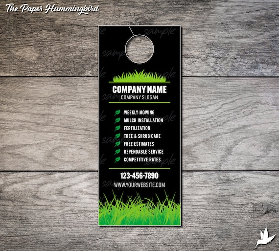 Lawn Care Door Hangers 001 Landscaping Card Personalized Door Hanger 3.5 by 8.5 Business Hanger Full Color Tag Digital File or Printed Etsy