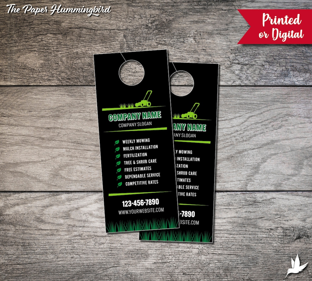 Lawn Care Door Hangers 002, Landscaping Card, Personalized Door Hanger ...