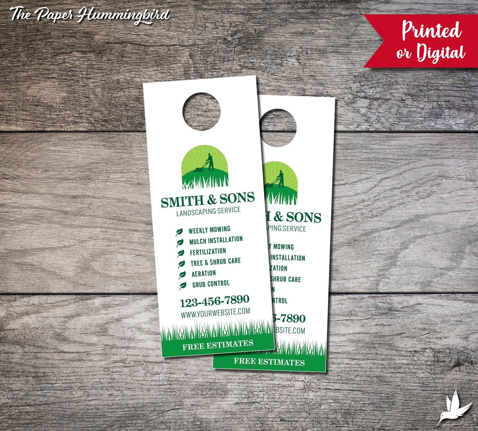 Lawn Care Door Hangers 003, Landscaping Card, Personalized Door Hanger ...