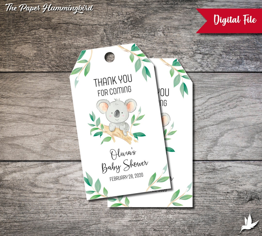 Koala Bear Thank You Tag, Koala Baby Shower Favor Tags, Baby Koala ...