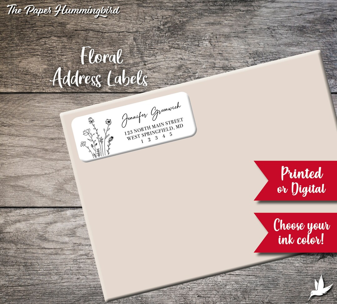 Floral Return Address Labels 016, Custom Personalized Label, Minimalist ...