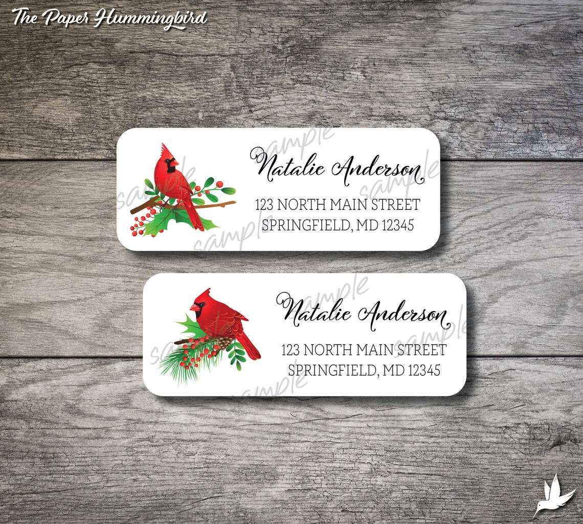 Cardinal Return Address Labels Christmas Label Personalized | Etsy