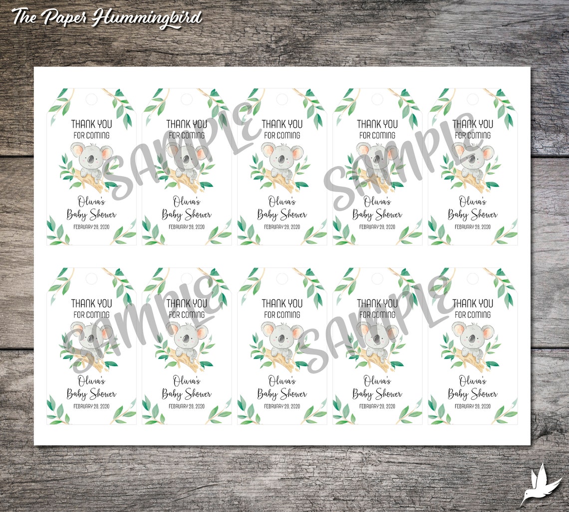 Koala Bear Thank You Tag Koala Baby Shower Favor Tags Baby - Etsy