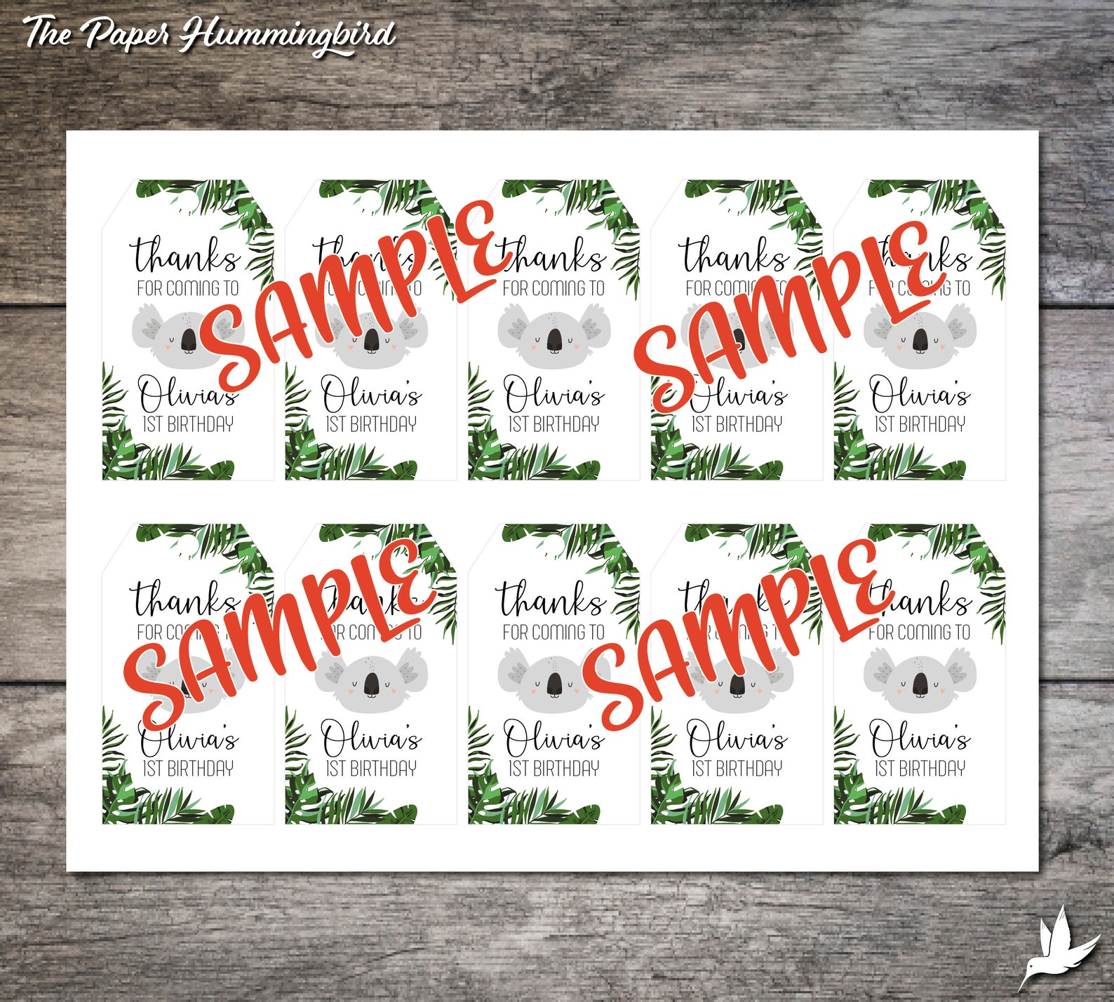 Koala Bear Birthday Thank You Tag First Koala Birthday Favor | Etsy