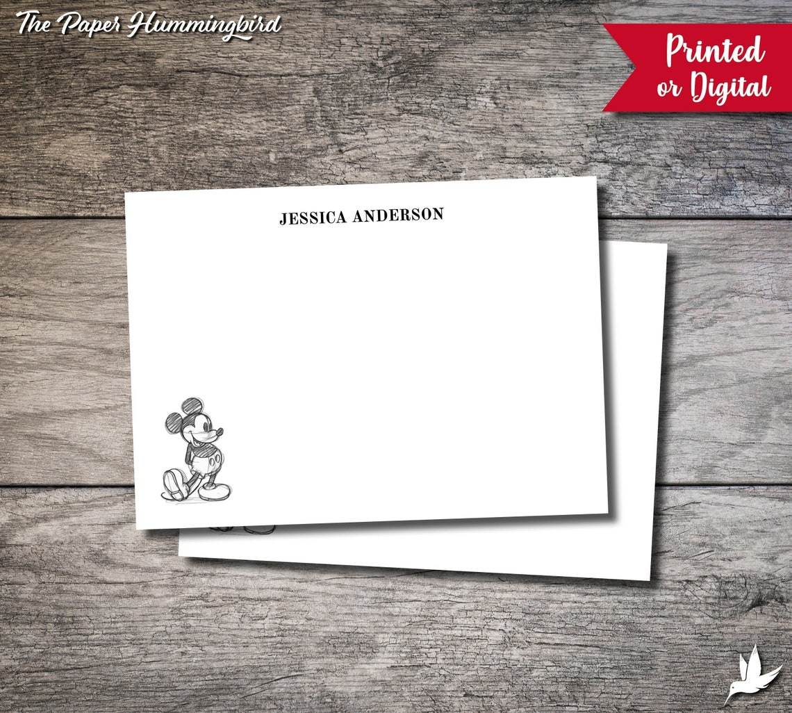 Mickey Mouse Note Card Set With Envelopes Set of Flat 5" X 7" Note ...