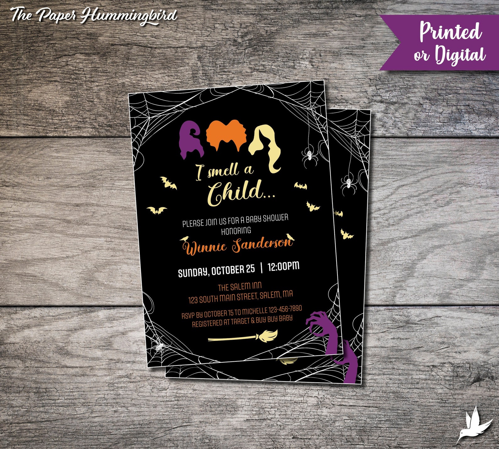 Hocus Pocus Baby Shower Invitation, Halloween Invitation, Hocus Pocus ...
