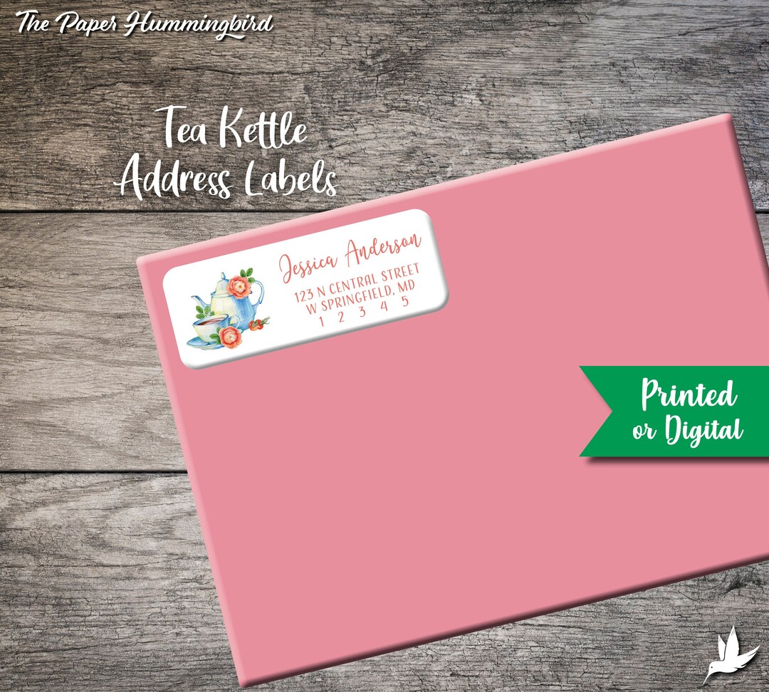 Tea Kettle Return Address Labels 002 Tea and Flowers Label Personalized ...