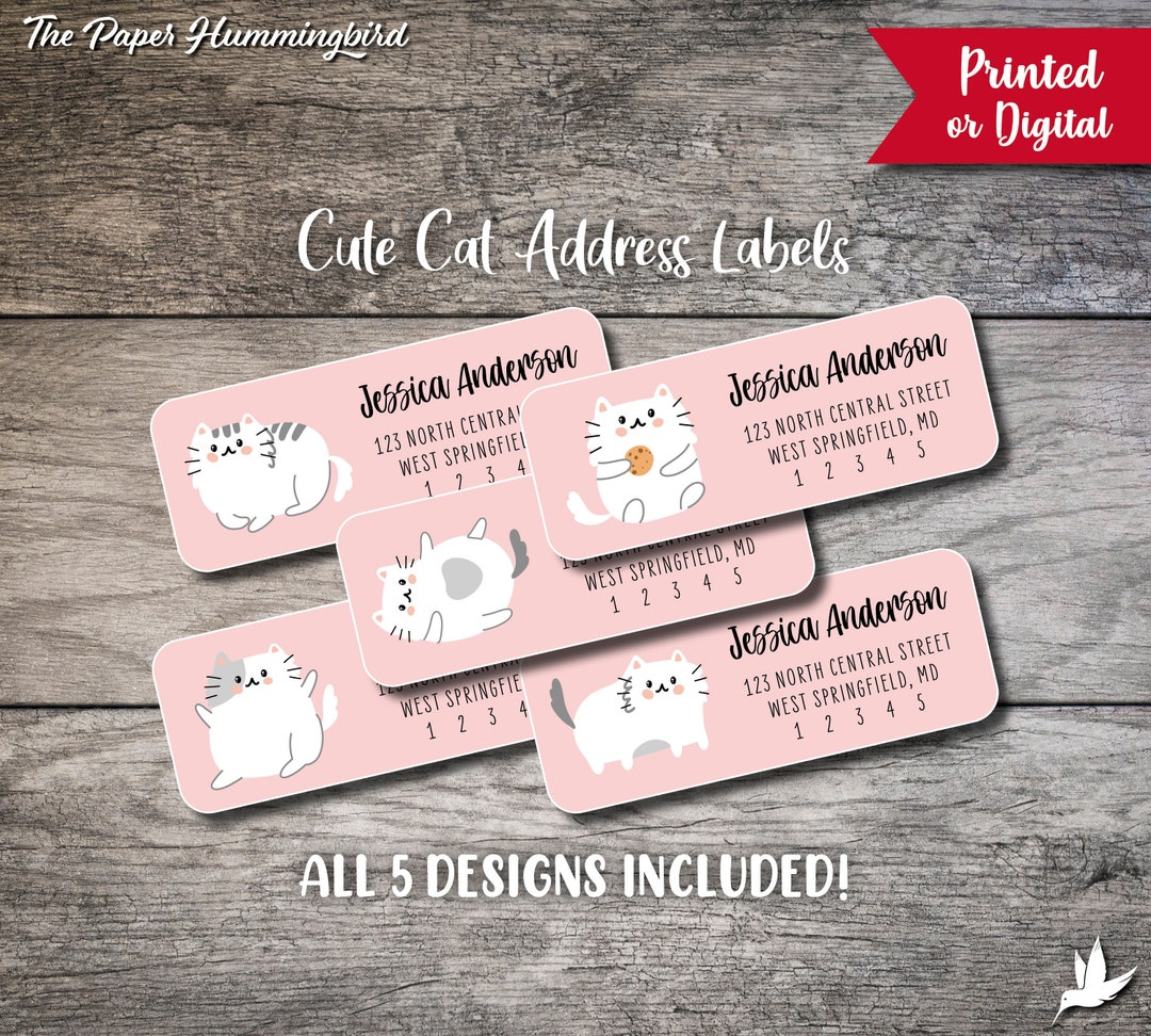 Cute Cat Return Address Labels, Pink and White Cats Personalized ...