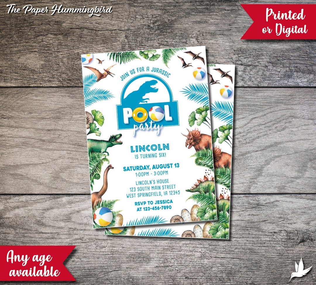 Jurassic Birthday Invitation, Jurassic Party Birthday Invite, Dinosaur ...