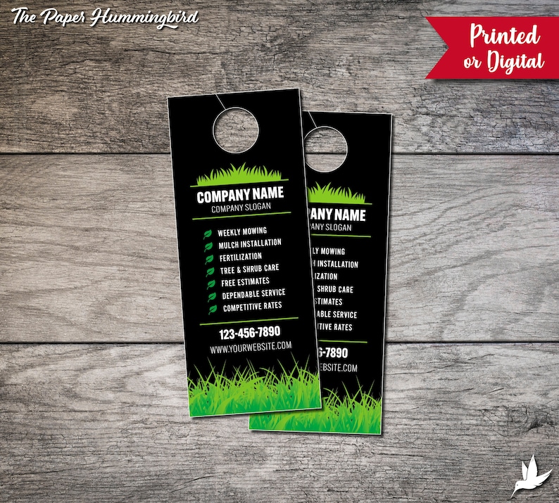 Lawn Care Door Hangers 001, Landscaping Card, Personalized Door Hanger ...