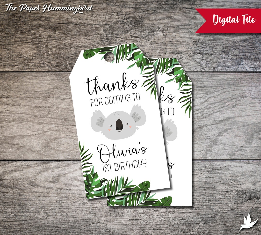 Koala Bear Birthday Thank You Tag, First Koala Birthday Favor Tags, 1st ...
