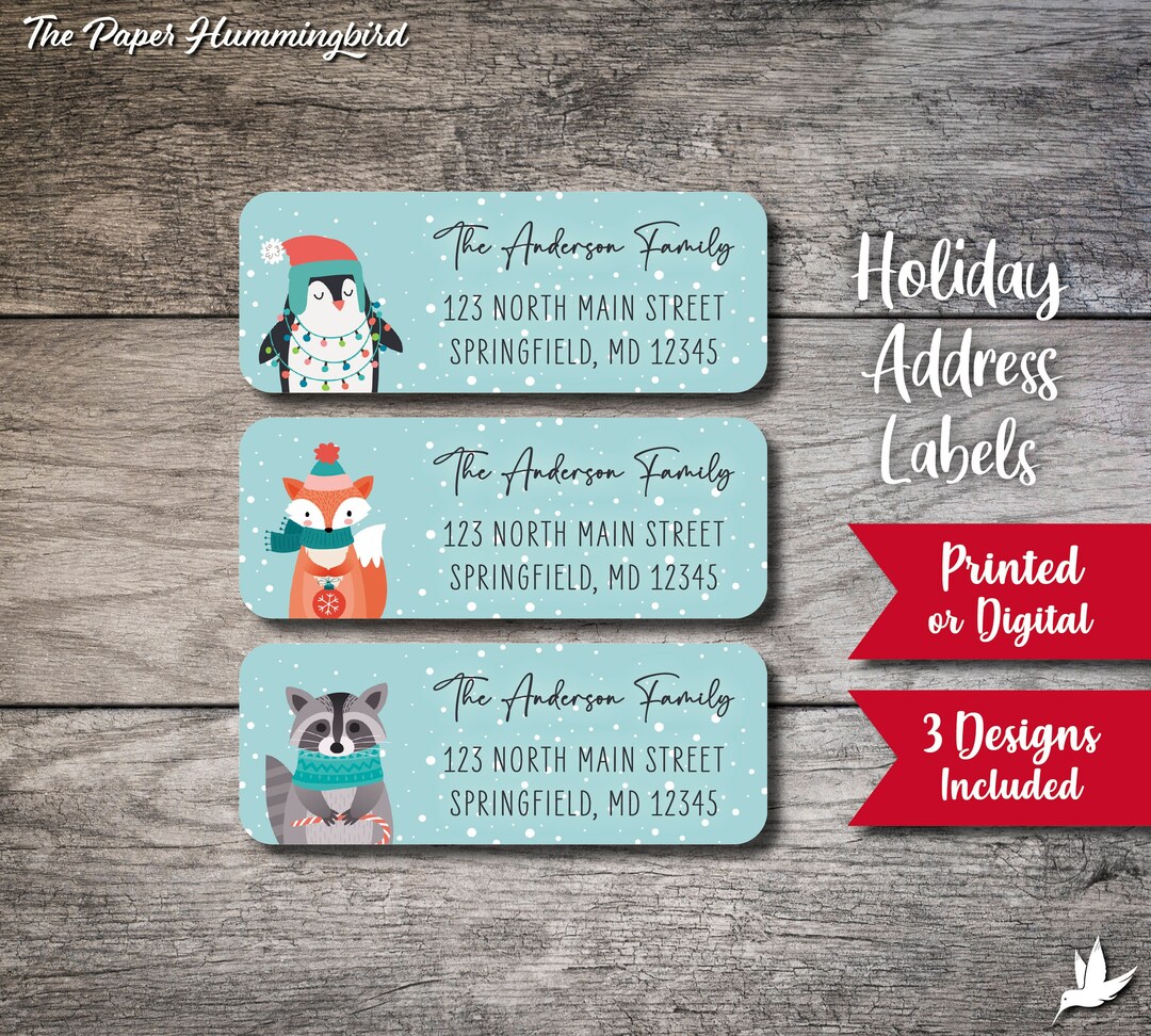 Woodland Animal Return Address Labels, Christmas Label, Personalized ...