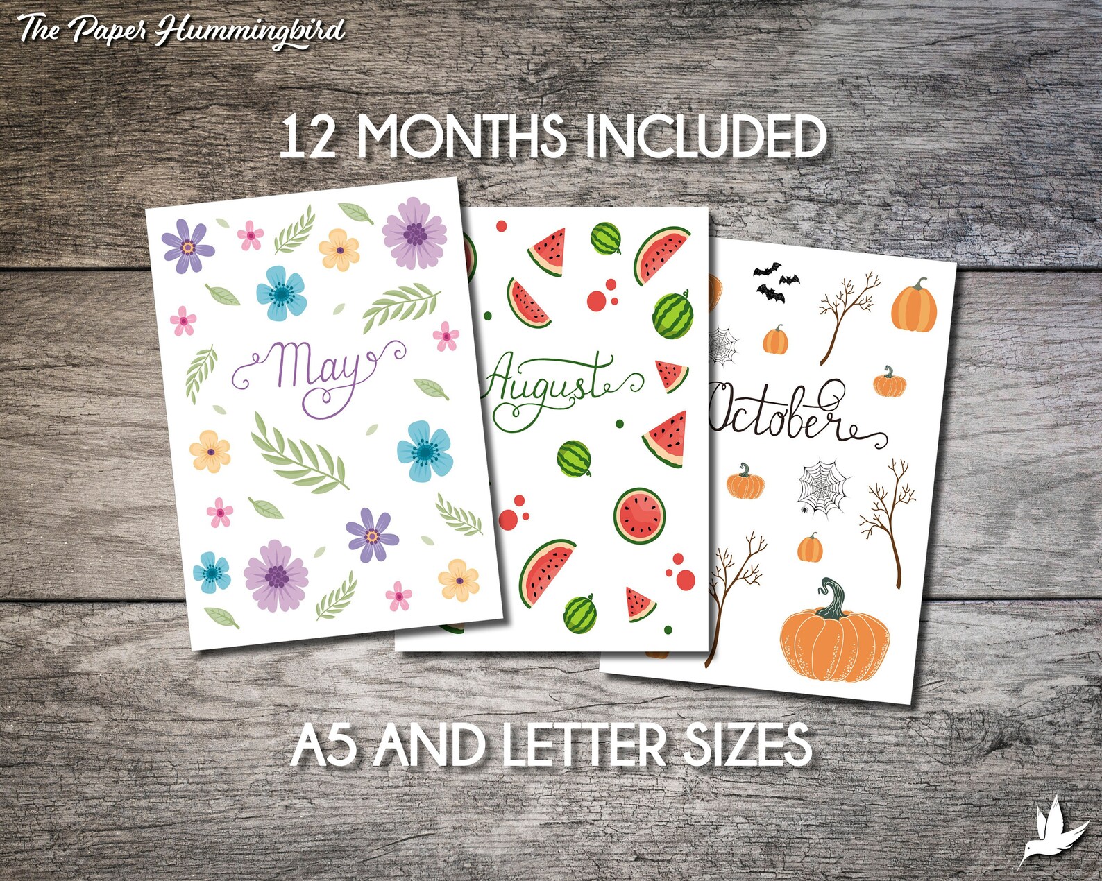 12 Monthly Cover Pages, A5 Journal Pages, Monthly Planner Cover Page ...
