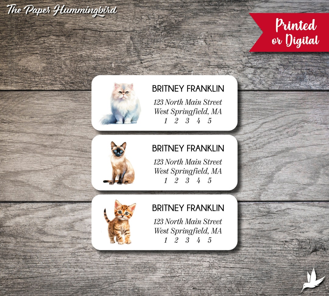 Cat Return Address Labels 001, Persian Cat Label, Siamese Cat ...