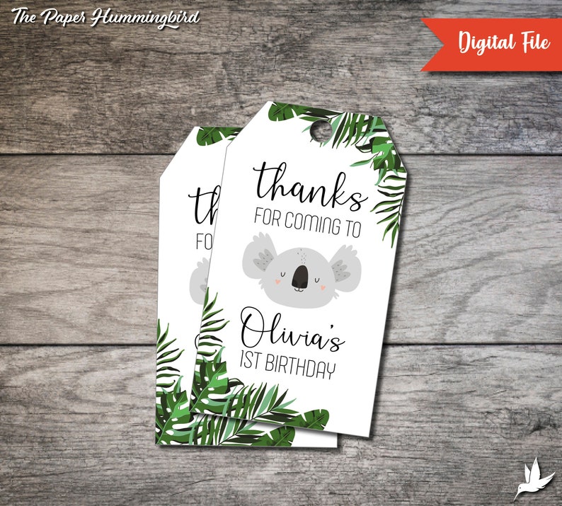 Koala Bear Birthday Thank You Tag First Koala Birthday Favor | Etsy
