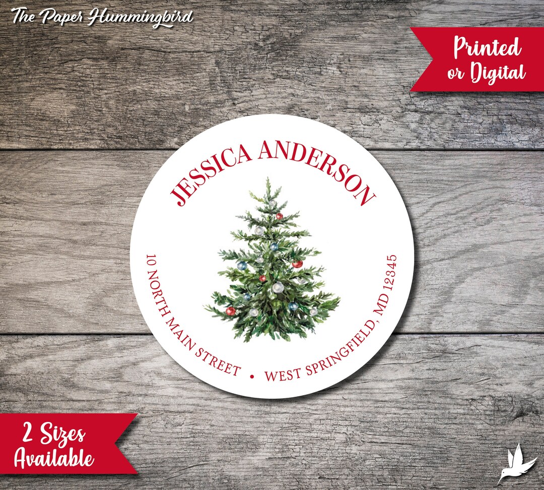 Christmas Tree Address Label 006, Pine Tree Stickers, Personalized ...