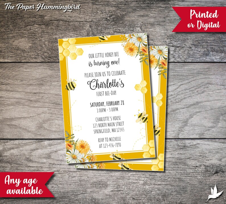 Honey Bee Birthday Invitation Bumble Bee Birthday Invite 1st - Etsy