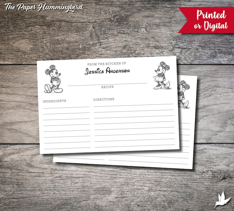 Mickey and Minnie Recipe Card Set Disney Recipe Cards Personalized Set ...
