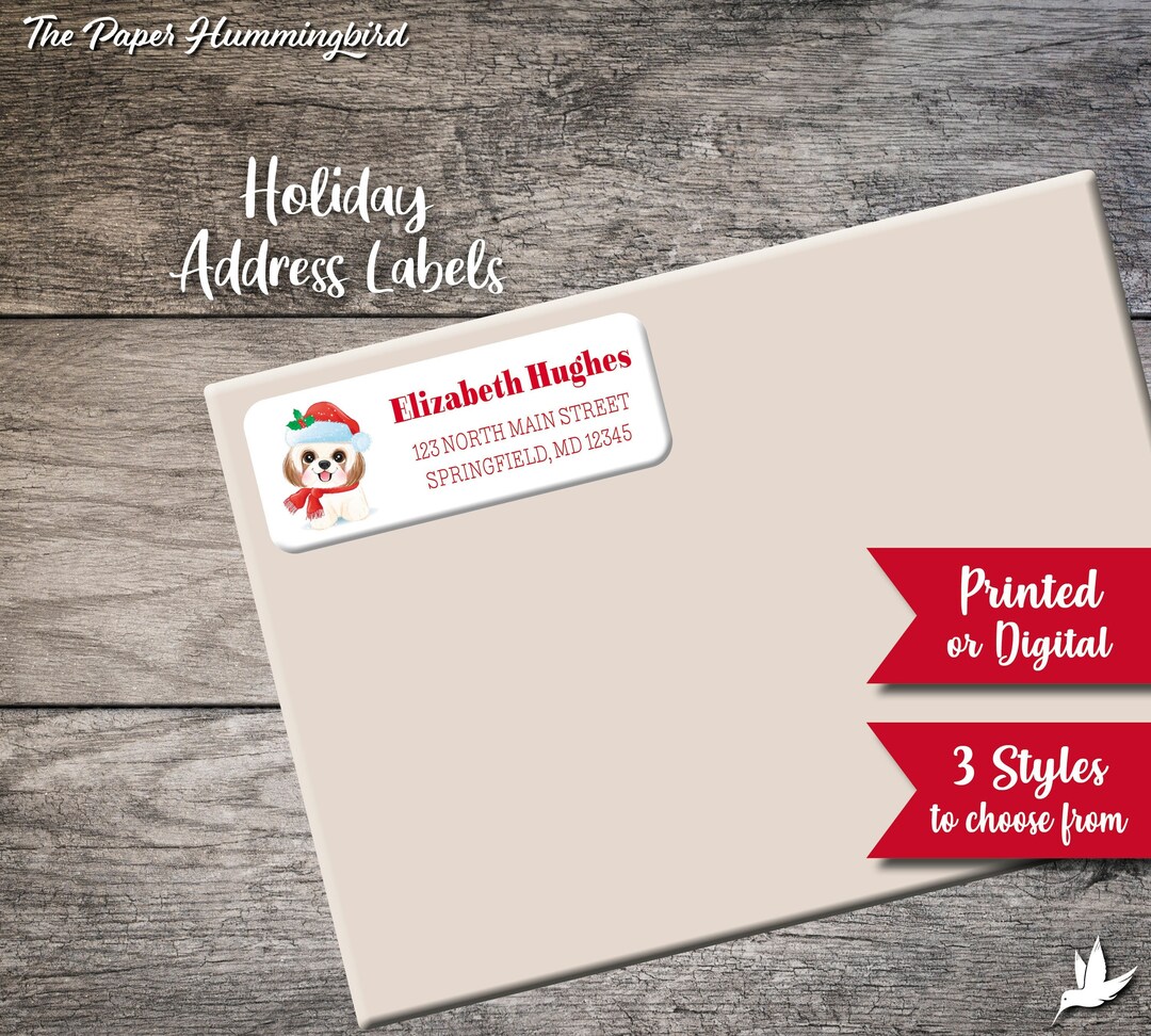 Shih Tzu Return Address Labels, Christmas Dog Label, Personalized ...