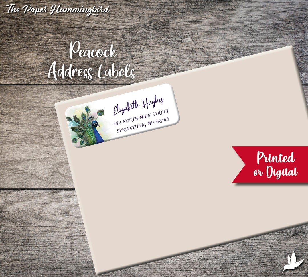 Peacock Return Address Labels, Peacock Feather Labels, Personalized ...