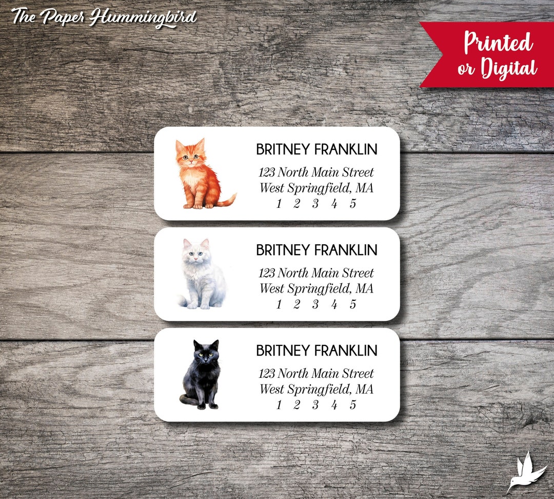 Cat Return Address Labels 004, Orange Tabby Cat, White Cat, Black Cat ...