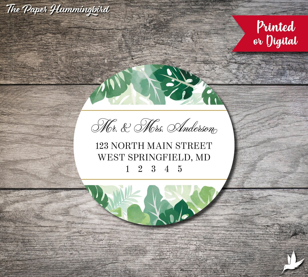 Tropical Greenery Return Address Labels Watercolor Monstera Leaf Label ...