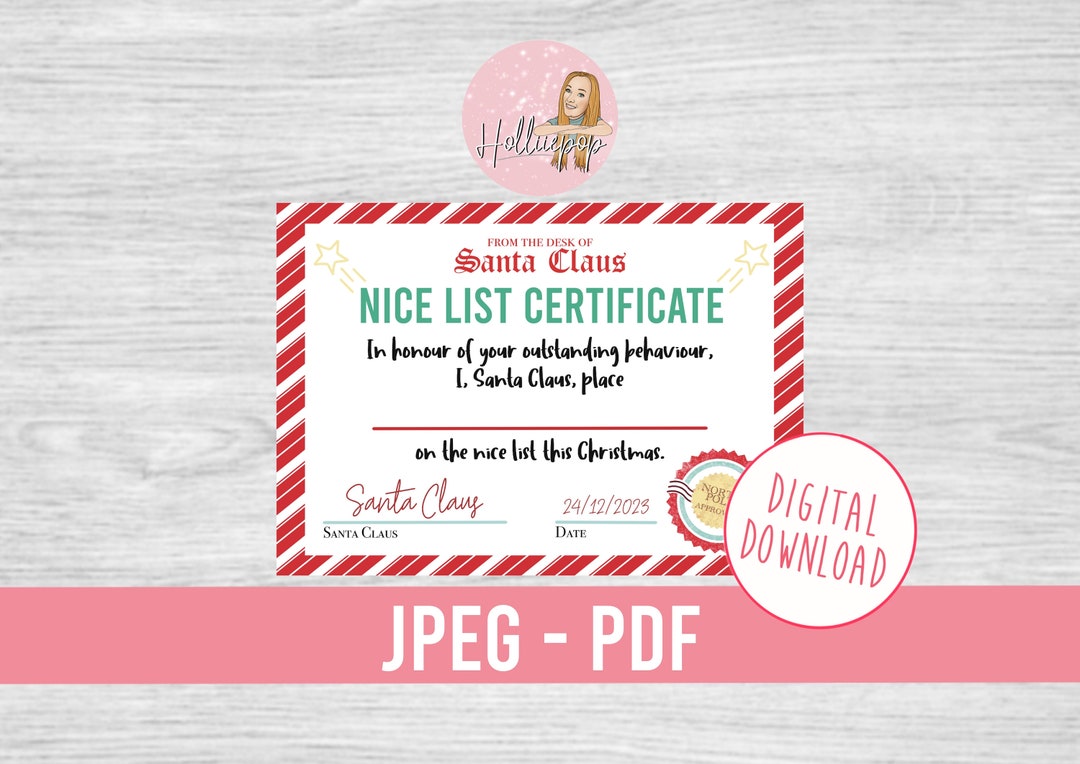 Nice List Certificate Digital Download - Make Your Own Certificate ...