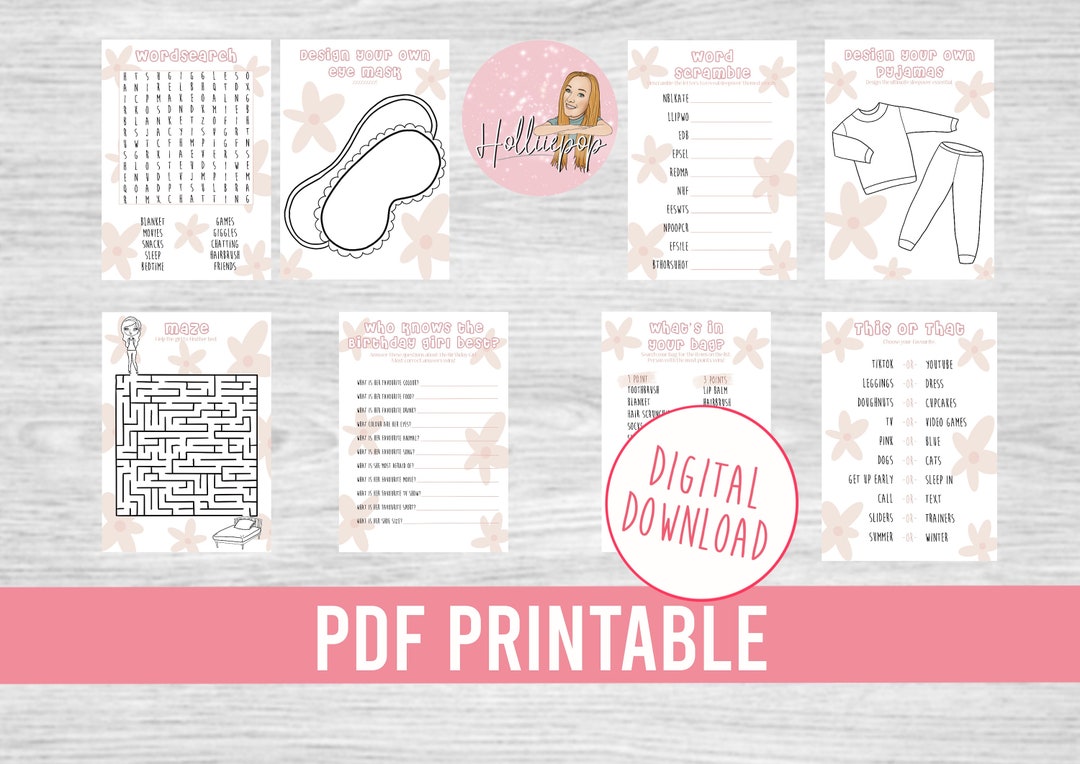 Printable Birthday Sleepover Activity Pages Rose Gold - Etsy