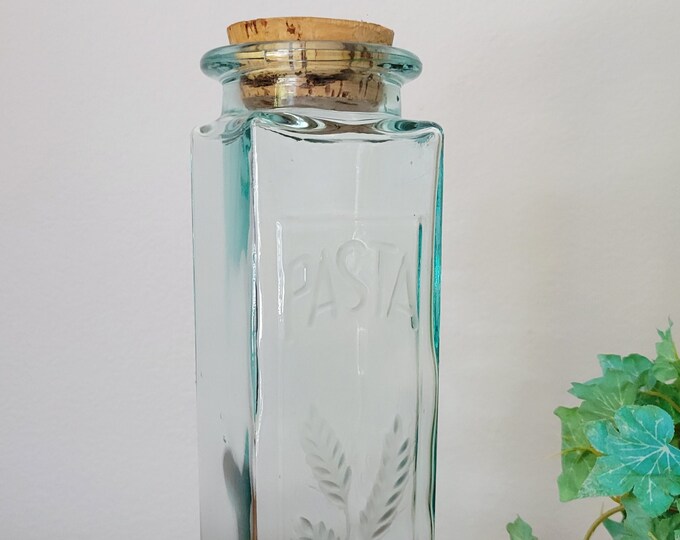 Tall Embossed Glass Pasta Storage Jar, Cork Lid, Made in Italy - Etsy