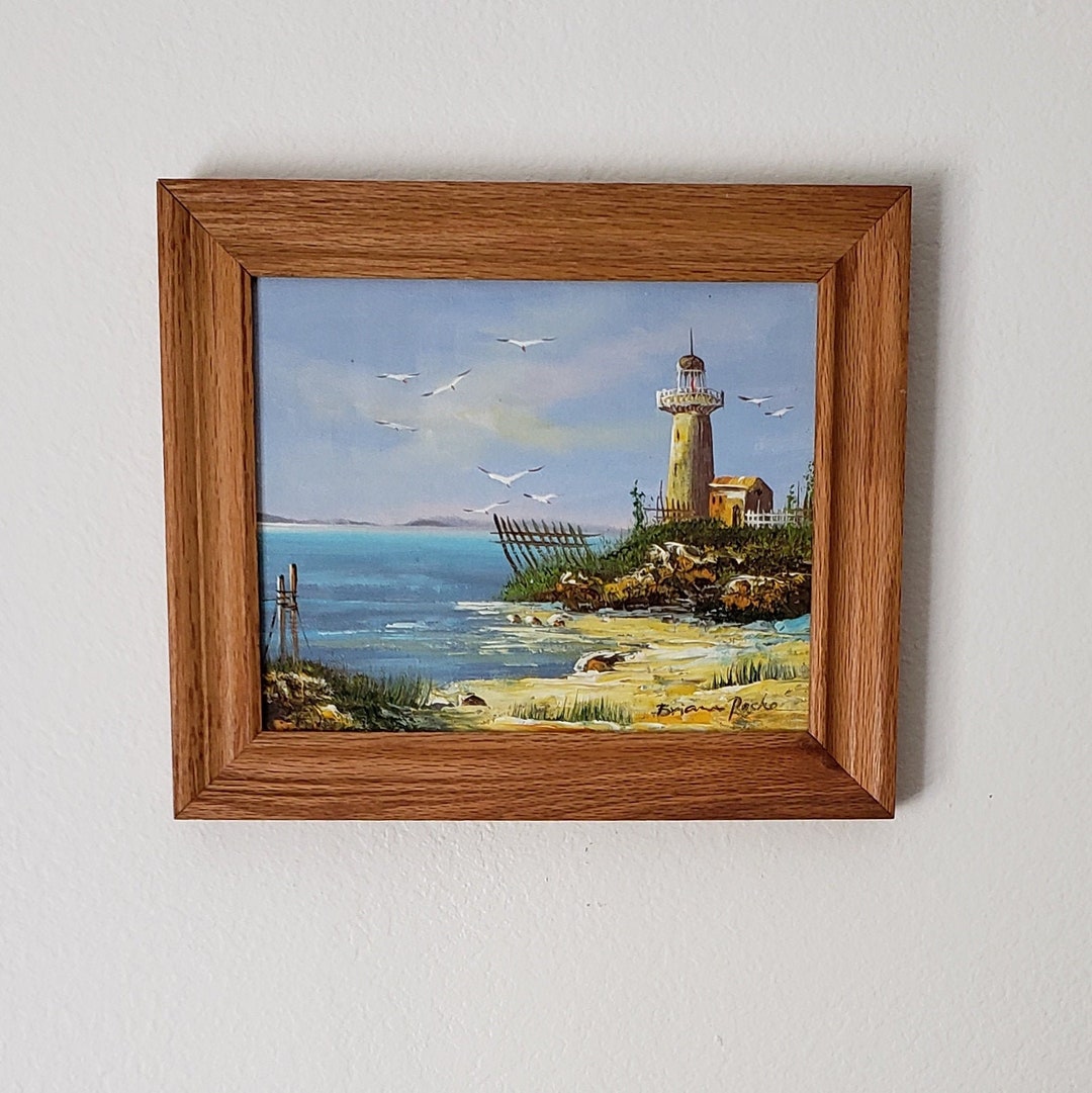 Lighthouse Original Oil Painting Signed by Brian Roche, Framed Vintage ...