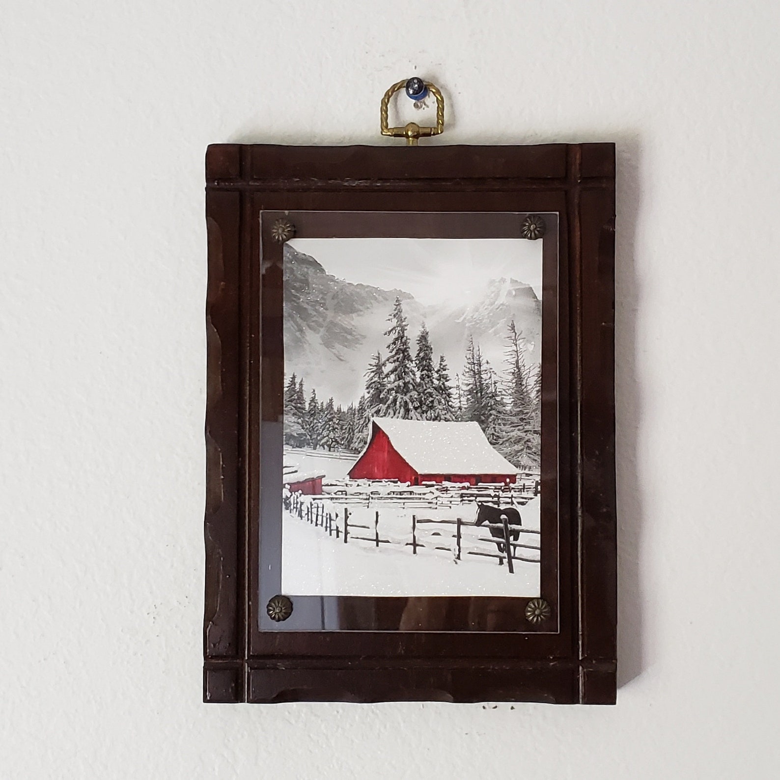Dark Wood Photo Frame With Plastic Cover Vintage Wall Hung - Etsy