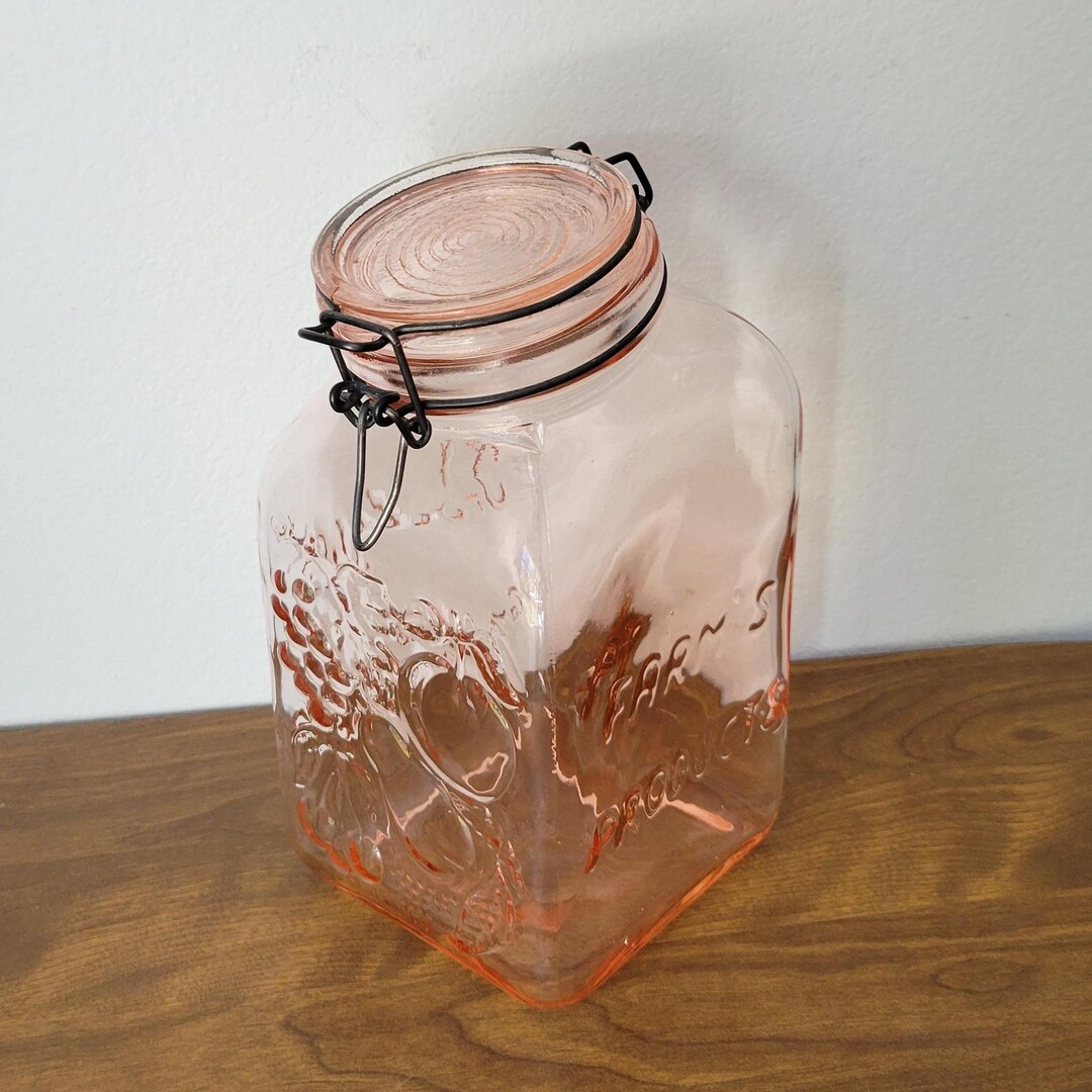Pink Glass Italian Jar, Bale Wire Slanted Clamp Lid Jar - Etsy