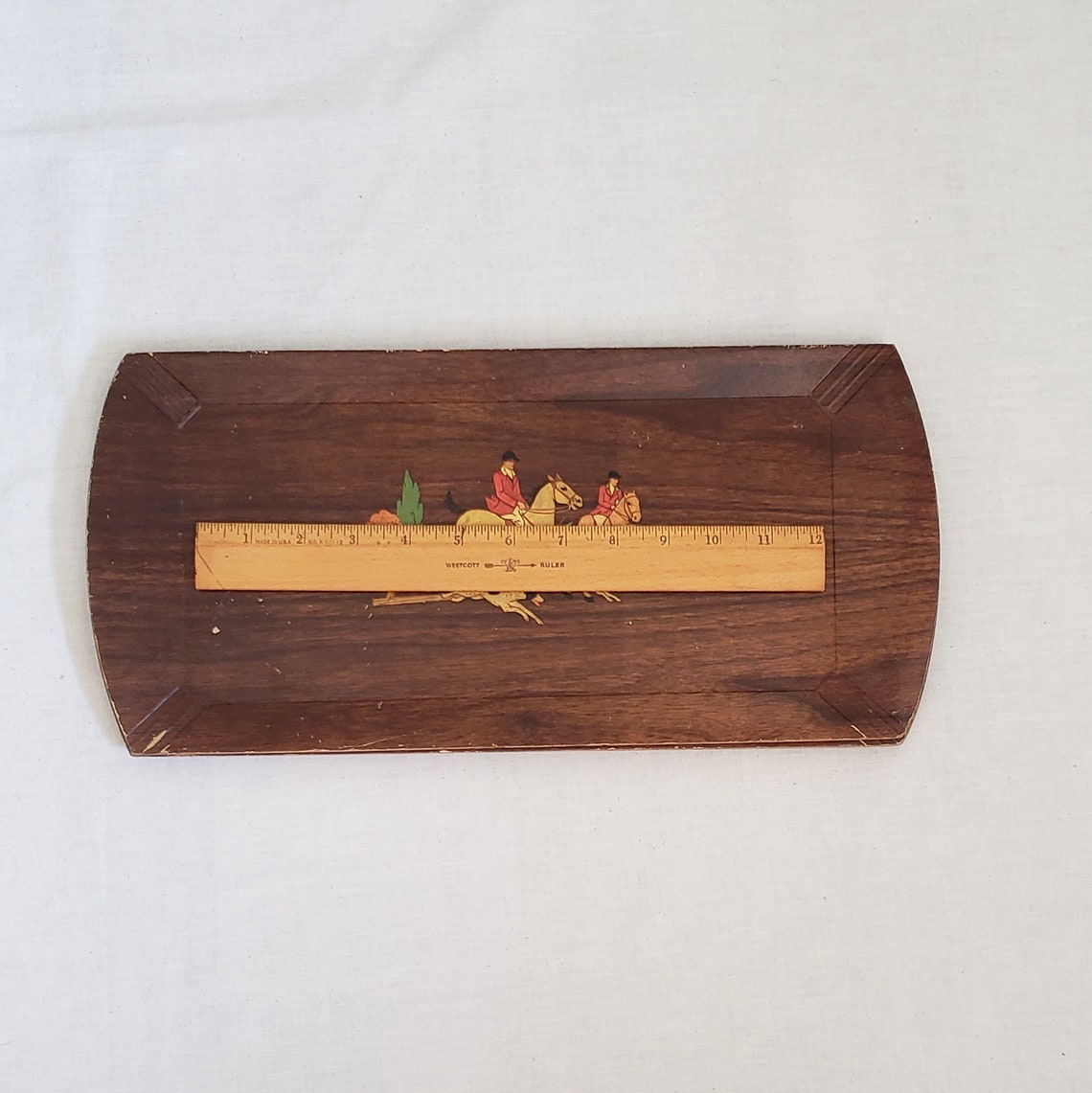 Two Hasko Wood Trays With Fox Hunt Lithograph Paper Design | Etsy