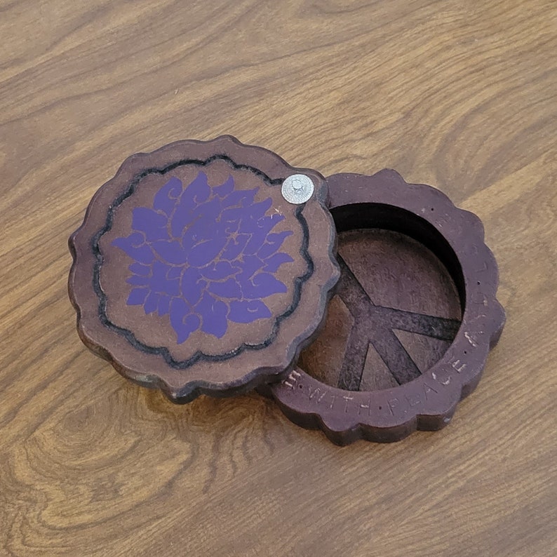 Slide Lid Wood Box Peace Sign and Purple Lotus Flower - Etsy